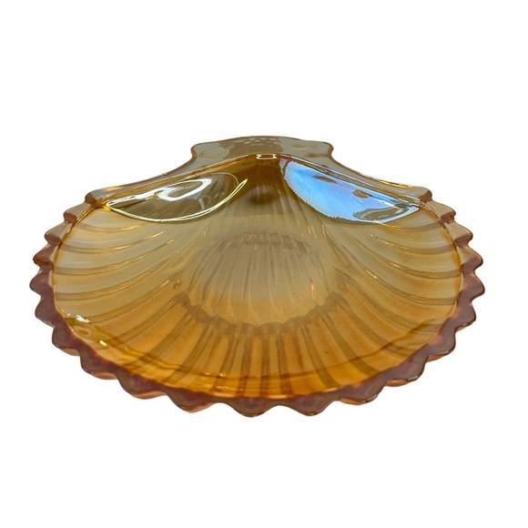 Bath | Marigold Carnival Glass Copper Pink Clam Shell Footed Tray ...
